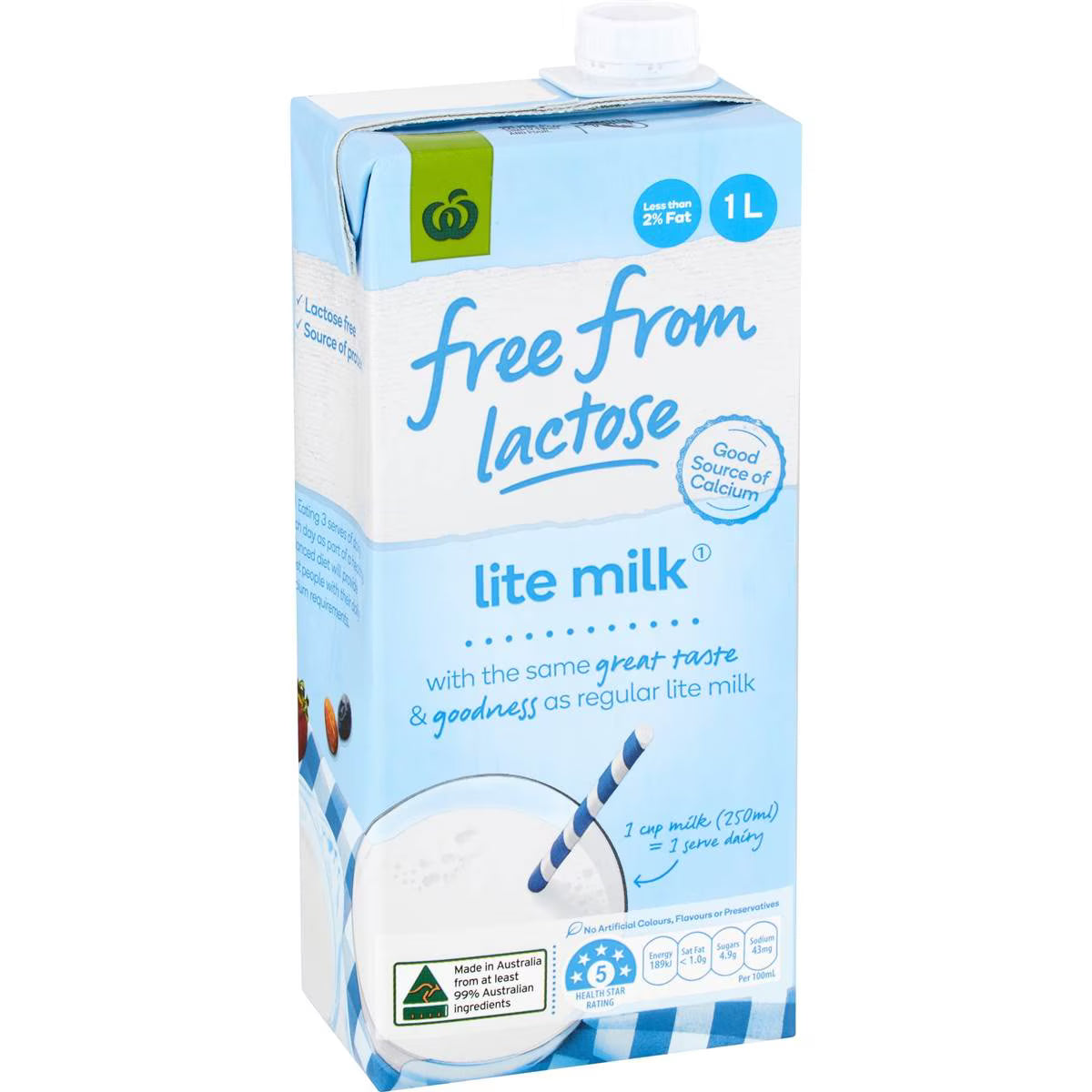 Woolworths Free From Lactose Lite Long Life Milk UHT 1L – Bunnasia