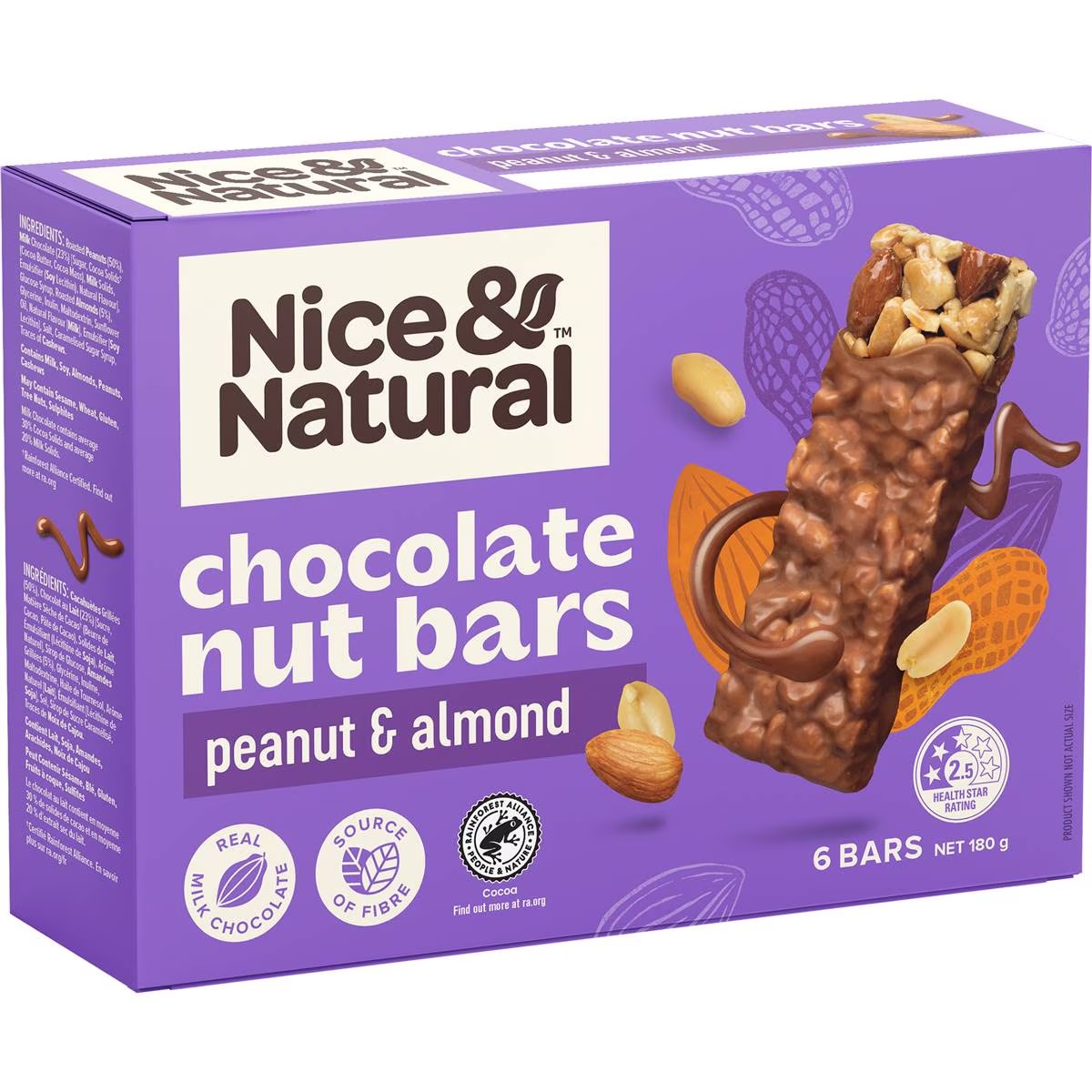 Nice & Natural Nut Bars Peanut & Almond with milk choc (6pk) 180g ...